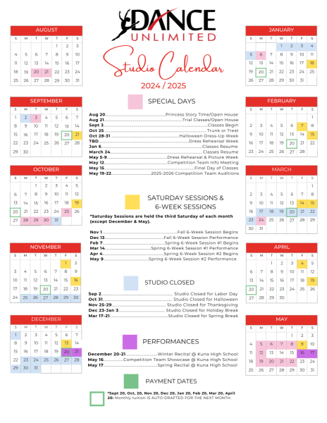 Studio Calendar - Dance Classes Meridian / Boise – Dance Unlimited Studios