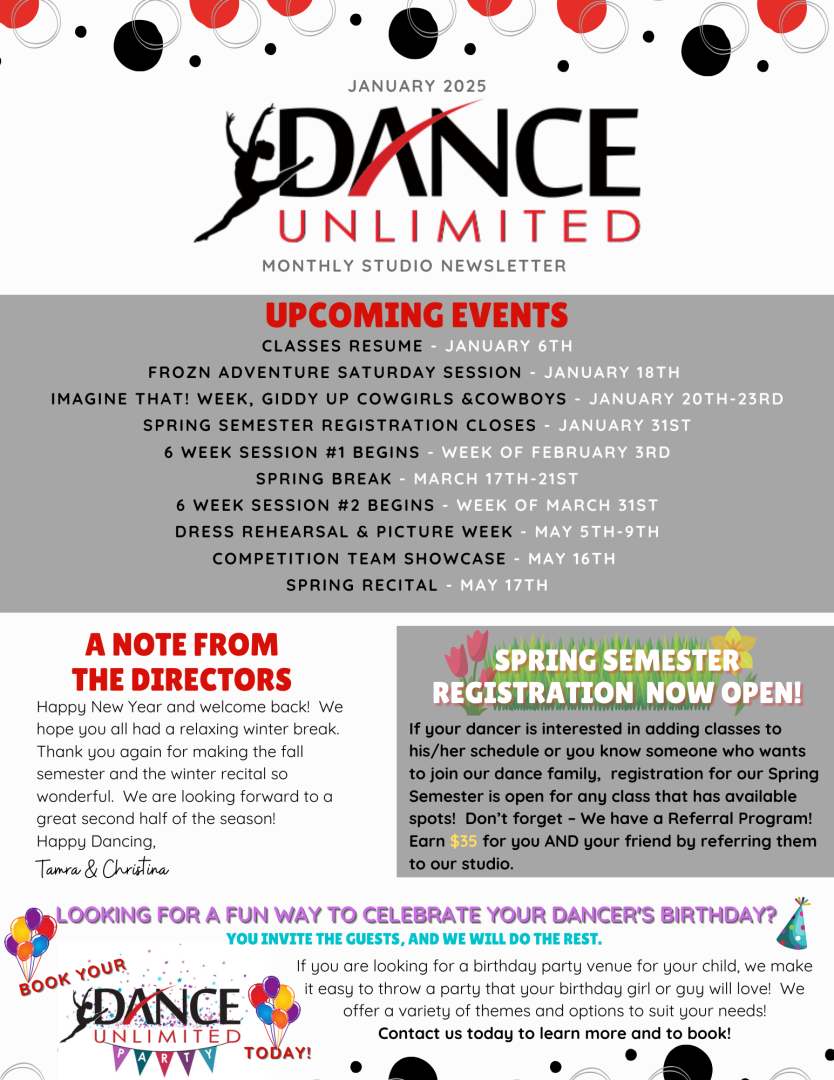January 2024 Newsletter - Dance Unlimited Studios